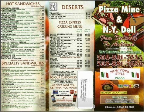 Menu At Pizza Mine Pizzeria Ashland