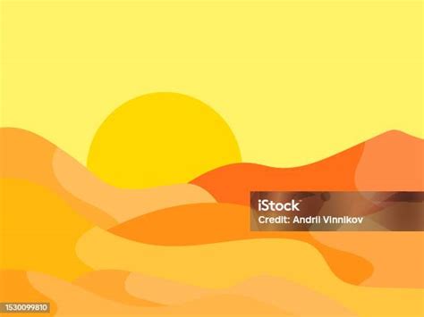 미니멀 한 스타일의 모래 언덕사막 풍경 노란색 태양 플랫 디자인 인쇄물 포스터 및 인테리어 디자인을 위한 보호 장식 미드 센추리 모던 장식 벡터 일러스트레이션 사막에 대한
