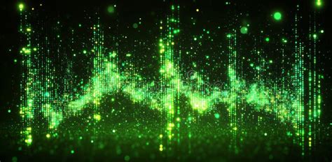 Abstract Green Digital Wave Pattern With Sparkling Particles Background Stock Illustration