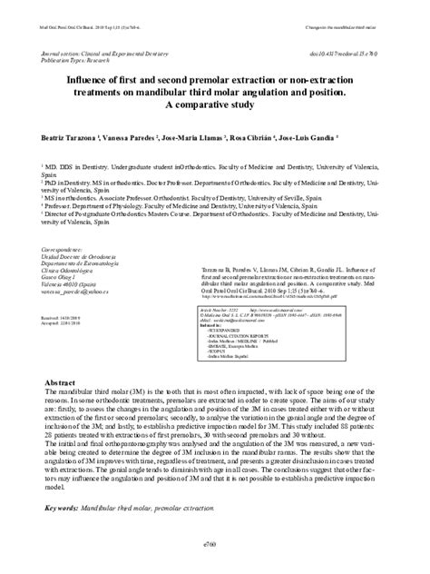 Pdf Influence Of First And Second Premolar Extraction Or Non