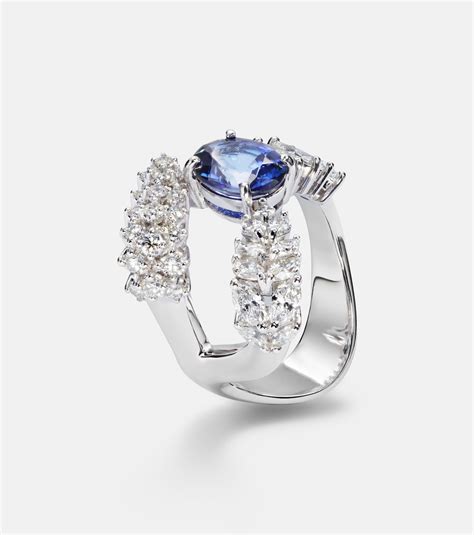 Reign Supreme 18kt White Gold Ring With Sapphire And Diamonds In Gold Yeprem Mytheresa
