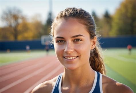 Premium Photo A Focused Female Athlete Prepares For Track Practice