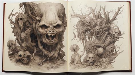 Libro Con Dibujos De Terror Y Horror A Lápiz Ia Generativa Foto Premium