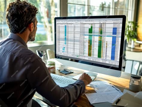 A Professional Man Analyzing Data On A Computer Screen Showcasing Productivity In A Modern