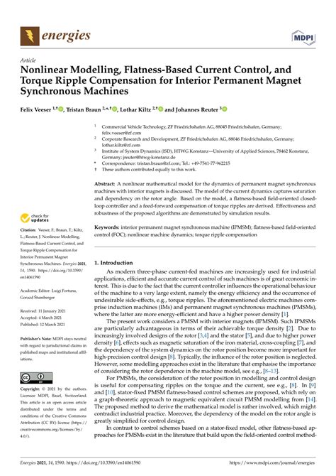 PDF Nonlinear Modelling Flatness Based Current Control And Torque Ripple Compensation For