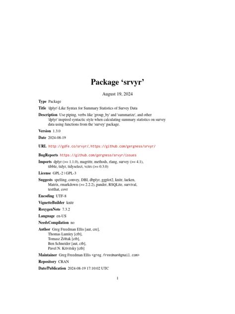 Srvyr R Package Documentation Pdf Sampling Statistics Variance