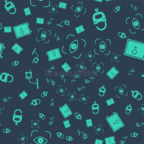 Set Eye Scan Lock And Key Security Camera And Safe On Seamless Pattern Vector Stock Vector