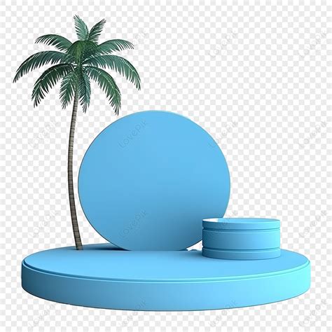 코코넛 야자나무가 있는 3d 파란색 실린더 스테이지 연단모형초록 Png 일러스트 무료 다운로드 Lovepik