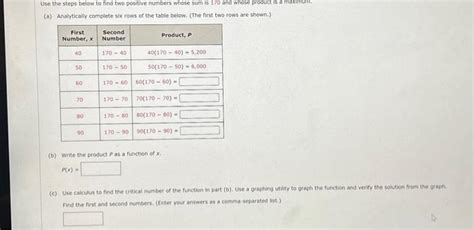 Solved Use The Steps Below To Find Two Positive Numbers