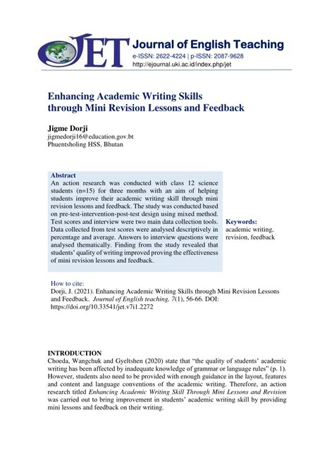 Pdf Enhancing Academic Writing Skills Through Mini Revision Lessons And Feedback