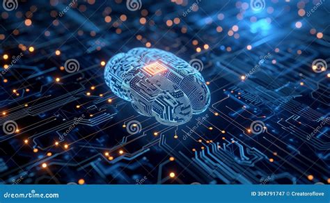 Artificial Intelligence Futuristic Brain With Circuit Stock