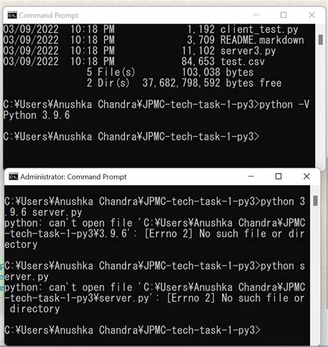 C Users Anushka Chandra Jpmc Tech Task Py Python Server Py Python Can T Open File C Users
