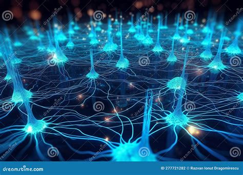 Neural Network Made Of Neurons With Connected Bioluminescent Elements Featuring A Close Up