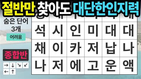 절반만 넘기셔도 인지력 최상입니다 ㅣ숨은단어찾기치매예방치매테스트치매예방퀴즈단어퀴즈치매예방활동낱말퀴즈 Youtube