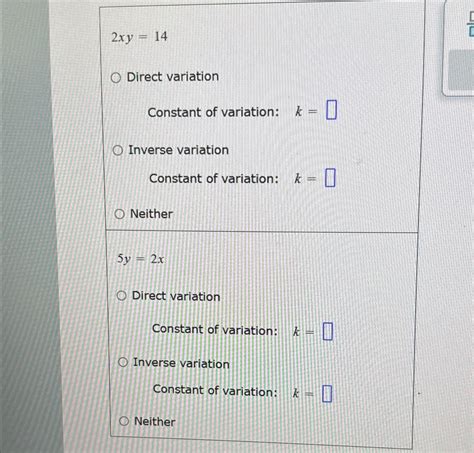 Solved 2xy14direct Variationconstant Of Variation