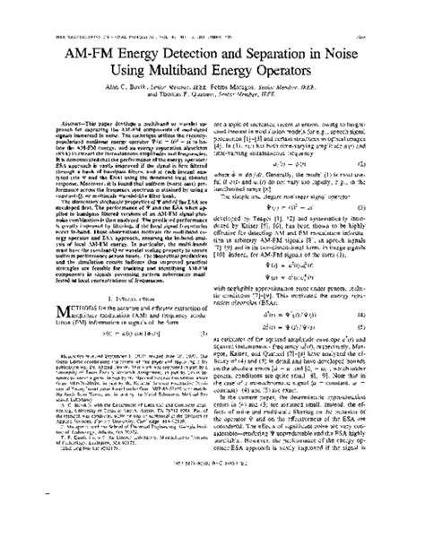 Pdf Am Fm Energy Detection And Separation In Noise Using Multiband Energy Operators