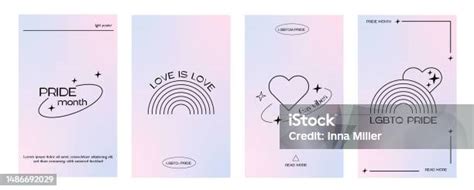 선형 모양의 트렌디한 미니멀리스트 퀴어 미학 포스터 세트 Y2k 프라이드의 달 90년대 선형 디자인의 소셜 미디어 템플릿 타이포그래피가 있는 복고풍 그래픽 벡터 그림입니다