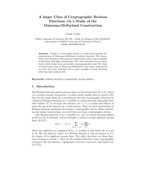 Pdf A Larger Class Of Cryptographic Boolean Functions Via A Study Of