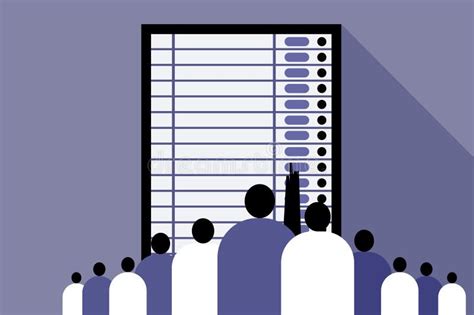 A Group Of People Standing In Front Of Electronic Voting Machine To