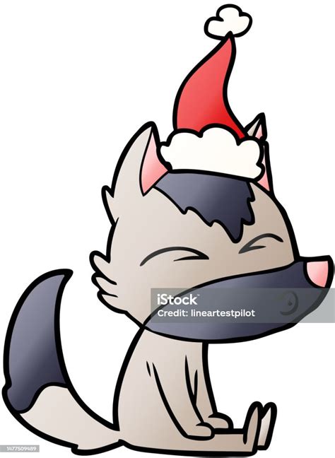 산타 모자를 쓰고 휘파람을 부는 늑대의 손으로 그린 그라데이션 만화 귀여운에 대한 스톡 벡터 아트 및 기타 이미지 귀여운 그라데이션 낙서 드로잉 Istock