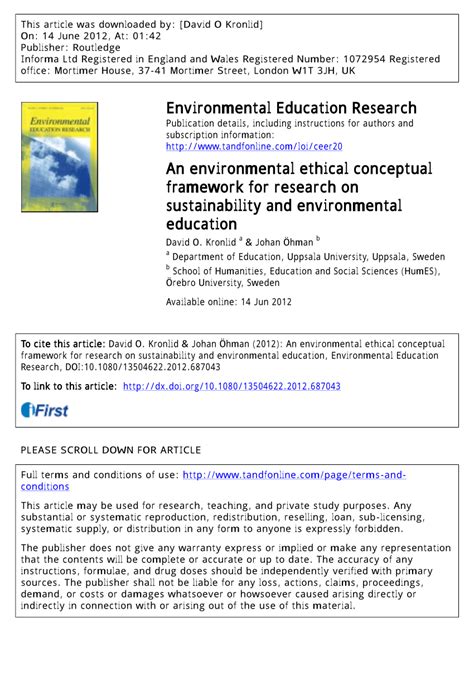 Pdf An Environmental Ethical Conceptual Framework For Research On Sustainability And