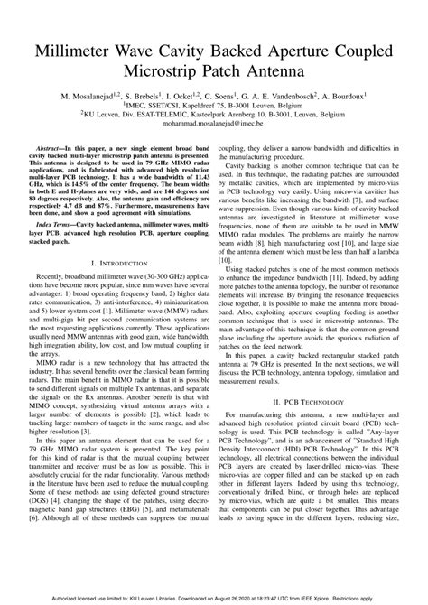 PDF Broadband Millimeter Wave Cavity Backed Patch Antenna Sub Array Using Advanced Multi Layer