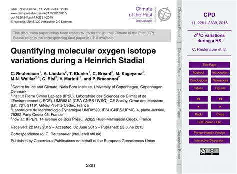Pdf Quantifying Molecular Oxygen Isotope Variations During A Heinrich Stadial