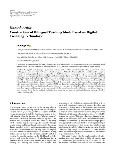 Pdf Construction Of Bilingual Teaching Mode Based On Digital Twinning Technology