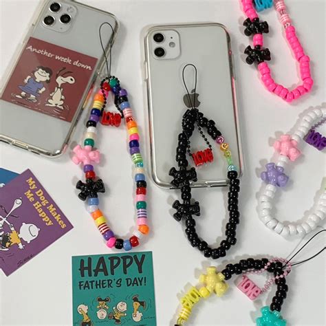 21 증정 비즈 스트랩 스마일 곰돌이 레인보우 베어 핸드폰 줄 키링