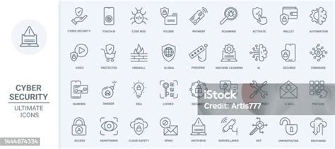 사이버 보안 얇은 선 아이콘 세트 데이터 안전 및 보안 액세스 기술 Ai 아이콘에 대한 스톡 벡터 아트 및 기타 이미지 아이콘 네트워크 보안 보안 Istock