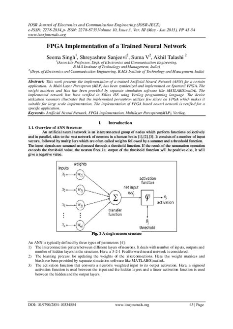 Pdf Fpga Implementation Of A Trained Neural Network