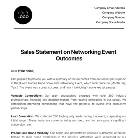 Free Sales Statement On Networking Event Outcomes Template To Edit Online