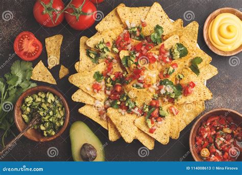 Mexican Food Concept Nachos Yellow Corn Totopos Chips With Va Stock