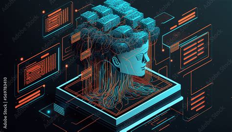 Artificial Intelligence Futuristic Brains And Machines Attach To Computers And Mainframes To