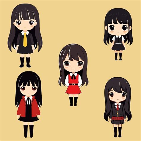 Premium Vector A Collection Of Five Vector Cute Chibi Girls Isolated