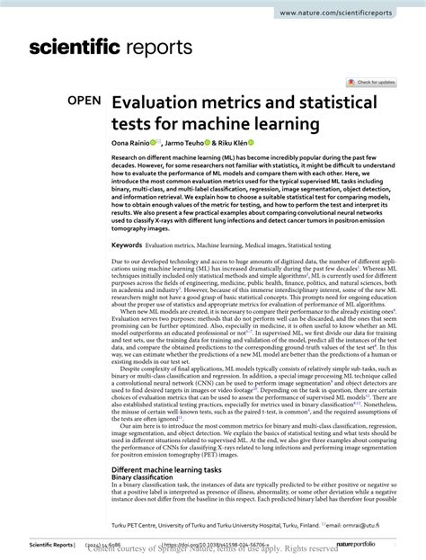 Pdf Evaluation Metrics And Statistical Tests For Machine Learning