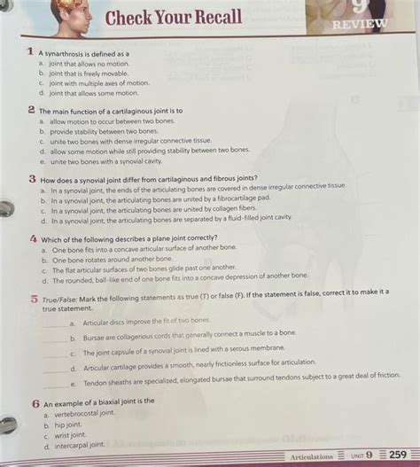 Solved 1 A Synarthrosis Is Defined As A A Joint That Allows