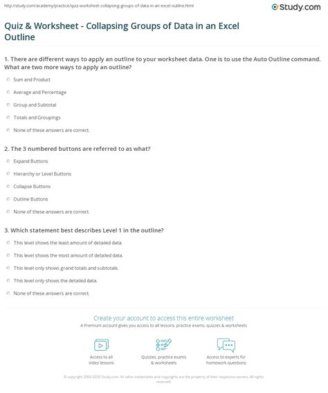 Quiz And Worksheet Collapsing Groups Of Data In An Excel Outline