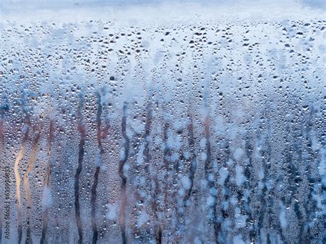 Window Glass Close Up Showing Severe Water Droplet Condensation