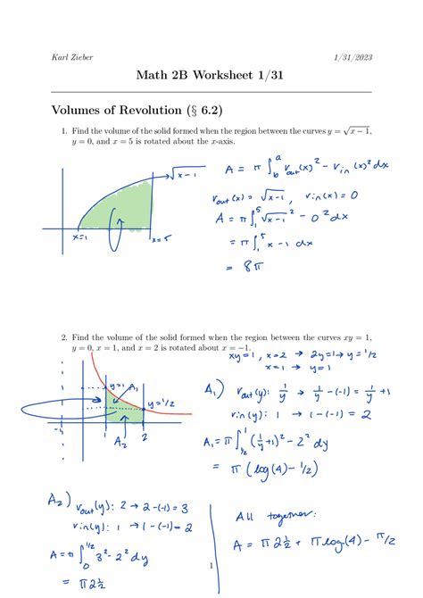 Math 2b Worksheet 131 Exercises Mathematics Docsity