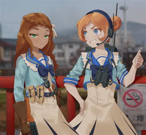 Merri Mack Blue Neckwear Copyright Request Highres 2girls Assault