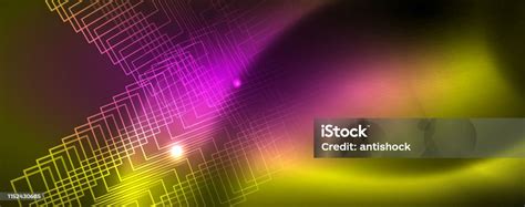 테크노 빛나는 배경 네온 빛 효과와 간단한 형태와 미래의 어두운 템플릿 벡터 0명에 대한 스톡 벡터 아트 및 기타 이미지 0명 간판 구도 Istock