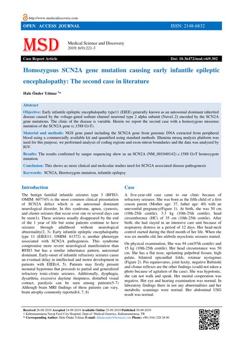 PDF Homozygous SCN2A Gene Mutation Causing Early Infantile Epileptic Encephalopathy The
