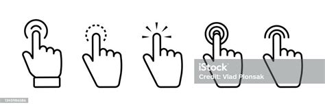 Set Of Hand Pointer Symbol In Thin Line Style Computer Mouse Click Cursor In White Background