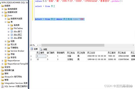 Sql Server模糊查询方式数据库中查询姓名中包含三或者以四结尾的员工信息 Csdn博客