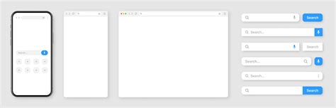 스마트폰 다양한 검색창 템플릿이 있는 빈 인터넷 브라우저 창 검색 상자 주소 표시줄 및 텍스트 필드가 있는 웹 사이트 엔진 Ui