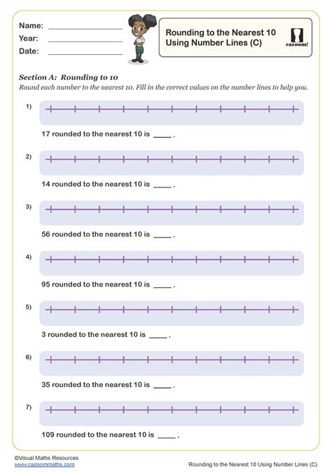 Rounding Numbers To The Nearest 10 Using Number Lines A Worksheet Key Stage 2 Pdf Number