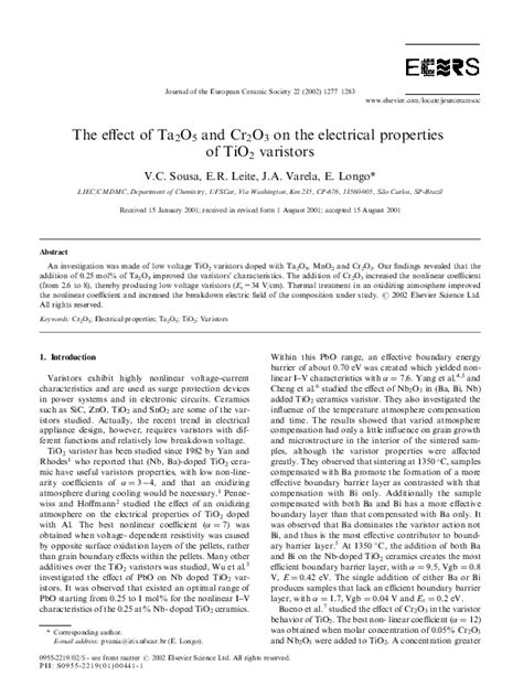 Pdf The Effect Of Ta2o5 And Cr2o3 On The Electrical Properties Of