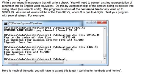 Solved Write A Command Line Program That Will Write A Check