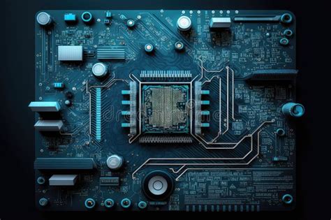 Blueprint Of Technology Macro View Of Computer Motherboard Components